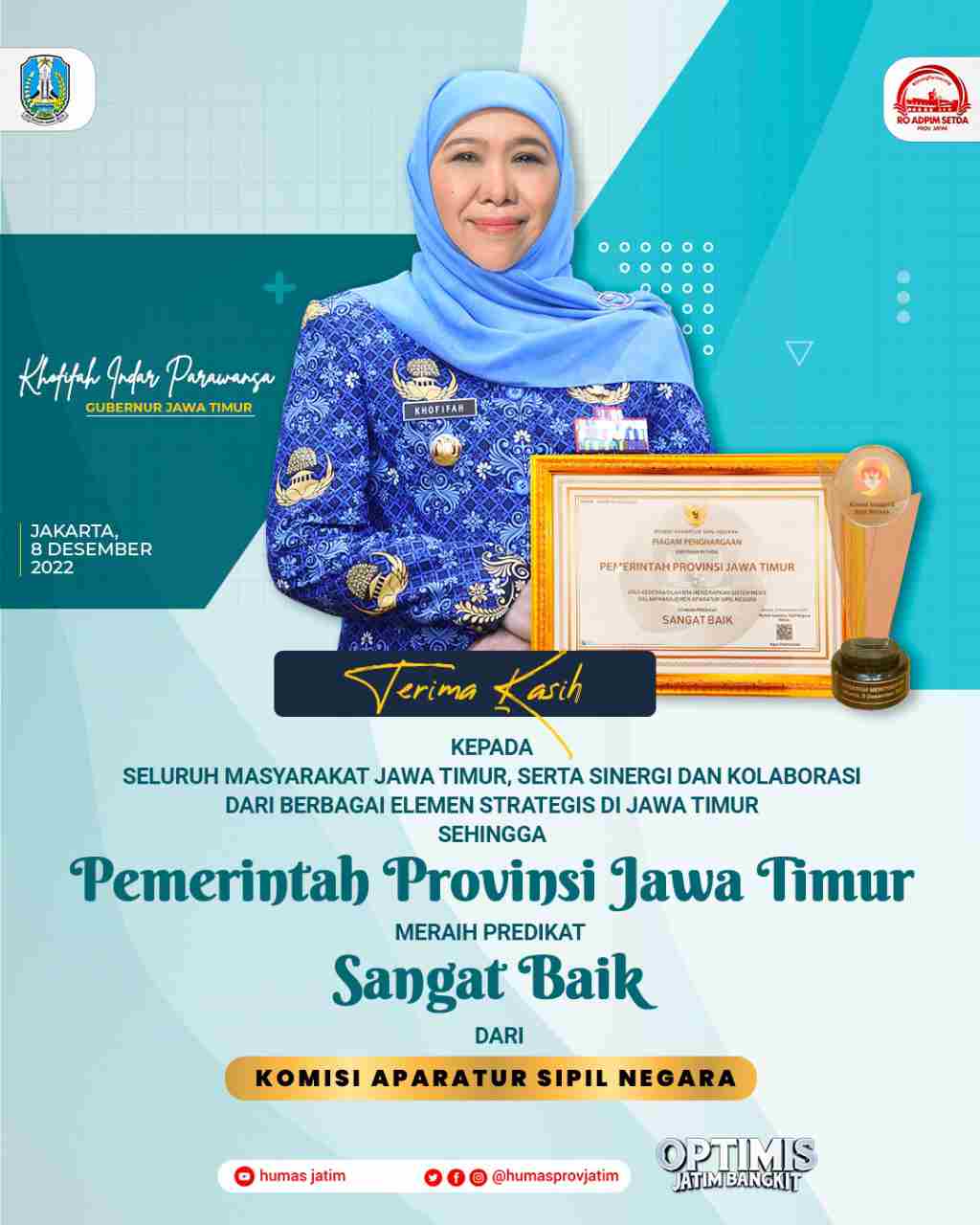 Lagi, Khofifah Raih Penghargaan Tata Kelola Birokrasi Terbaik - Media Berita Bangsa