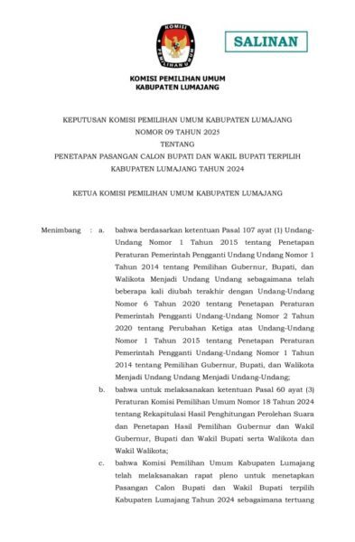 Penetapan Paslon Bupati dan Wakil Bupati Lumajang 2024 - Media Berita Bangsa